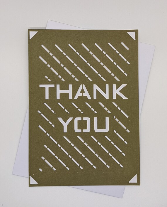 Thank You Cut Out Card Green Diagonals | Etsy