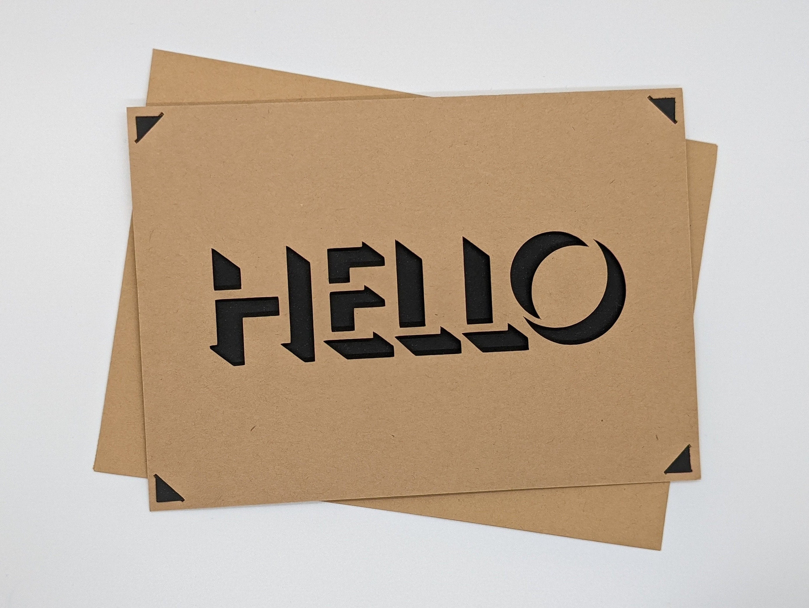 Hello Cut Out Card Kraft/black - Etsy