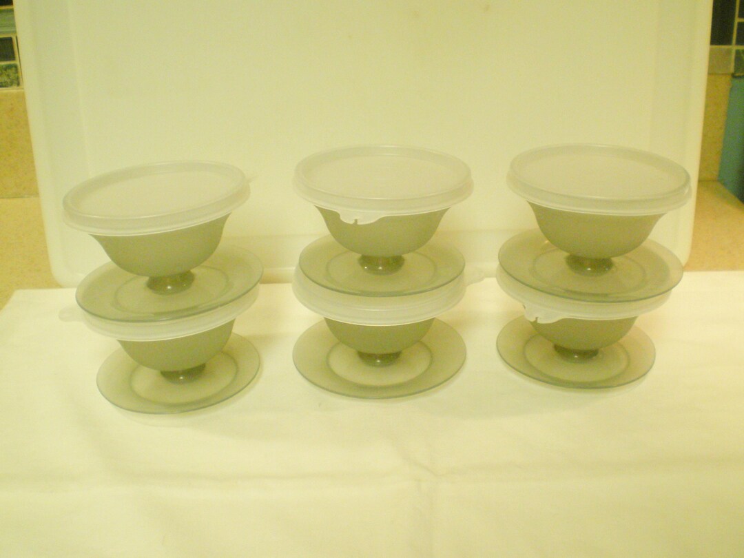 6 Tupperware Frosted Gray Desert, Pudding Cups With Lids Vintage 1970s ...