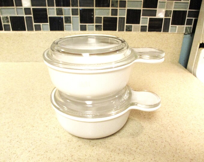 2 Corning Ware Grab It Bowls With Glass Lids and Storage Lids Vintage 1980s Corningware White ...