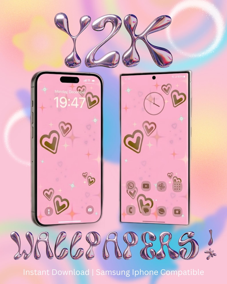 Y2K Cyber Heart Phone Wallpaper Pack Instant Digital Download Art - Etsy