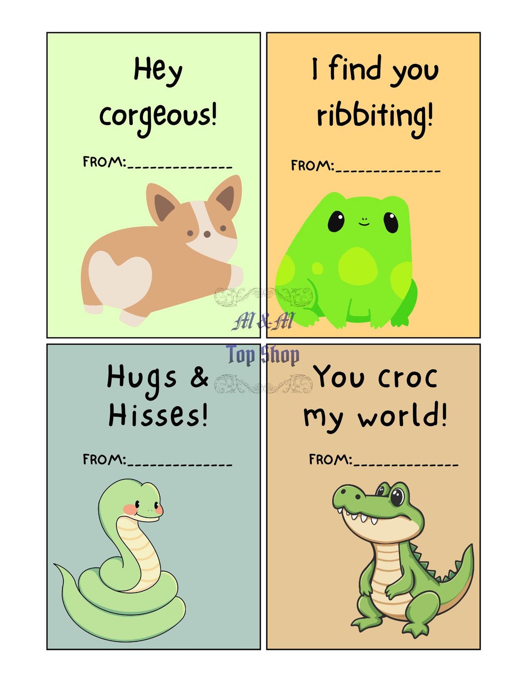 Cute Animal Valentine Cards Printable, Funny Animal Pun Valentines for ...