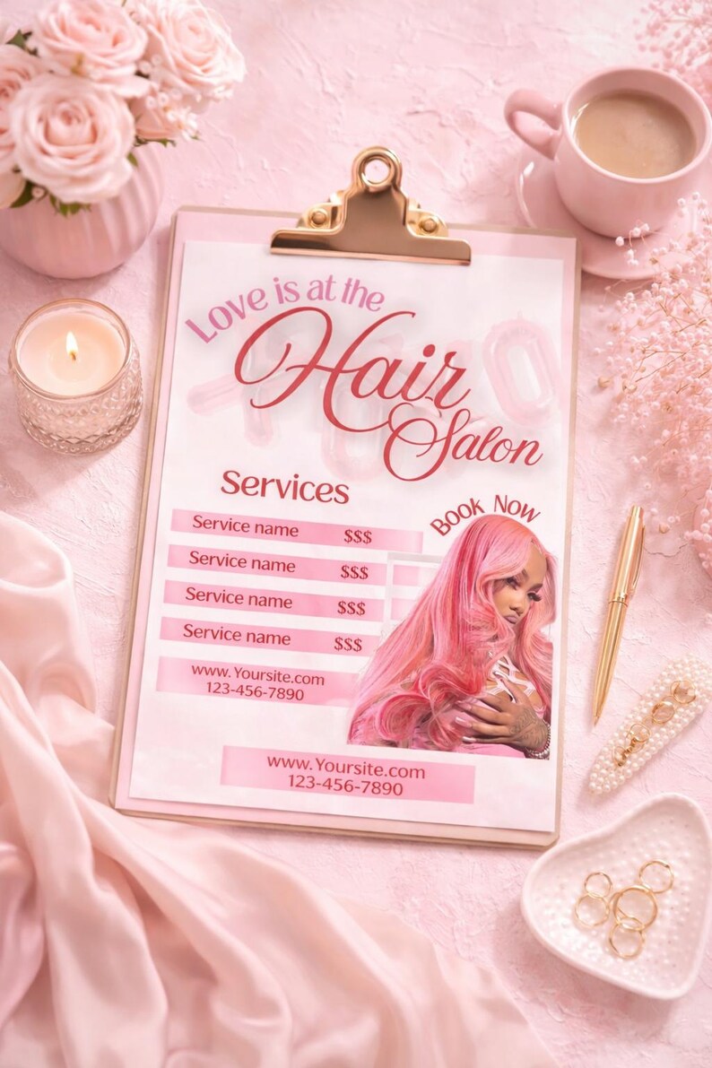 Hair Salon Flyer Template | Editable Canva Beauty Promo | Valentine ...