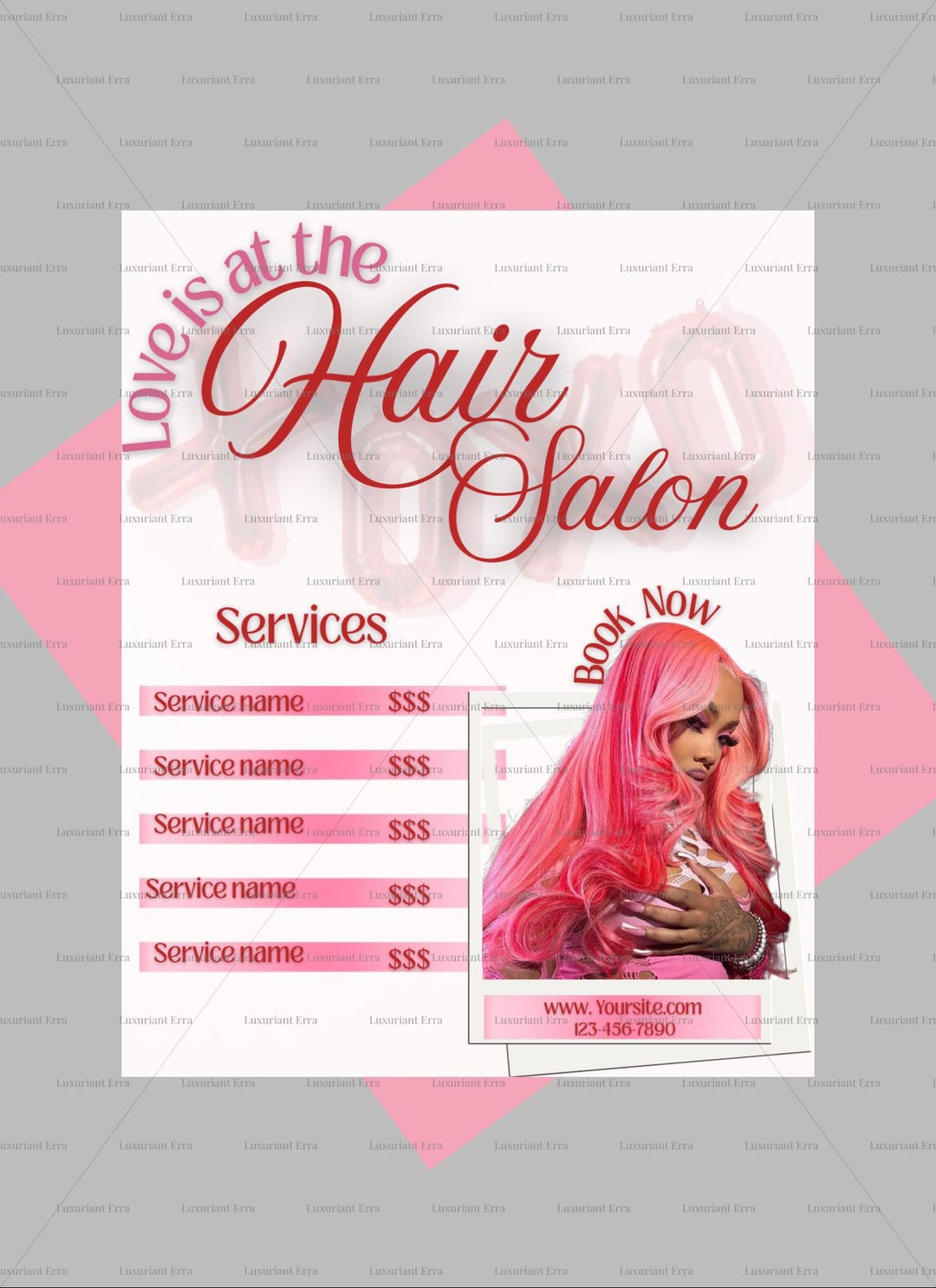 Hair Salon Flyer Template | Editable Canva Beauty Promo | Valentine ...