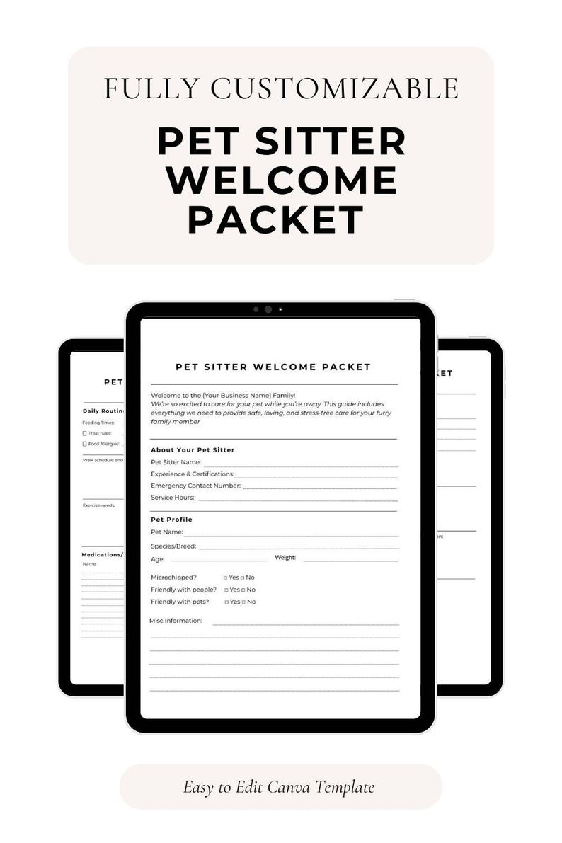 Editable Pet Sitter Welcome Packet | Canva Template (instant Download ...