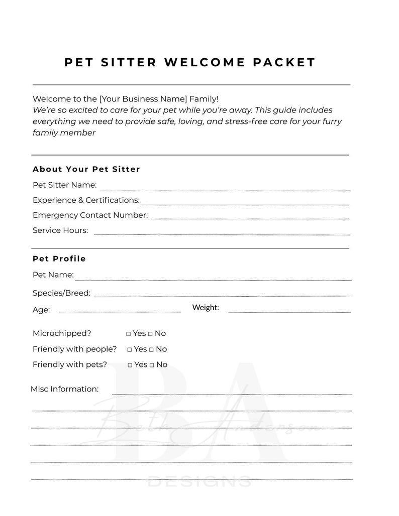 Editable Pet Sitter Welcome Packet | Canva Template (instant Download ...