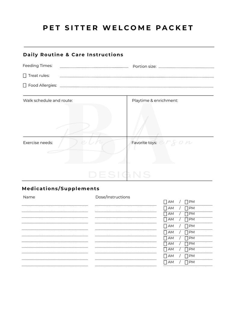 Editable Pet Sitter Welcome Packet | Canva Template (instant Download ...
