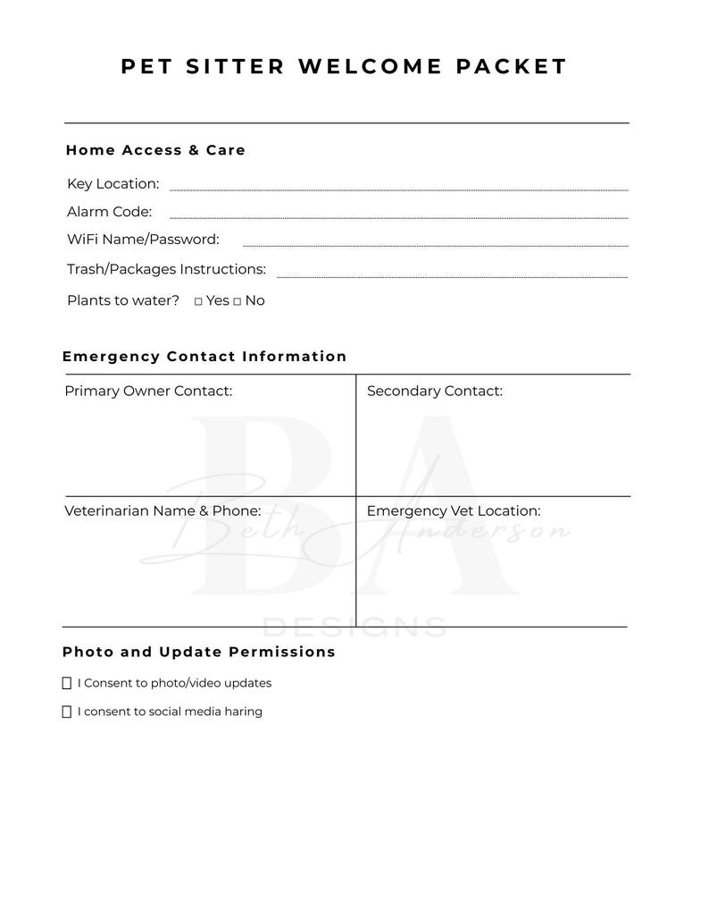 Editable Pet Sitter Welcome Packet | Canva Template (instant Download ...