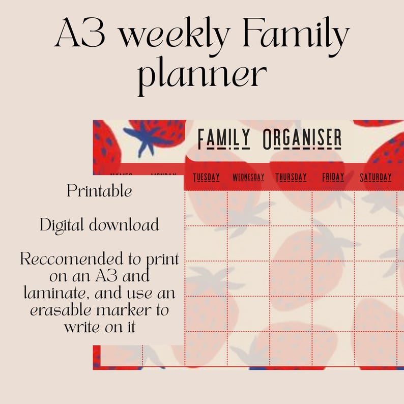 Printable A3 Weekly Family Planner - Etsy