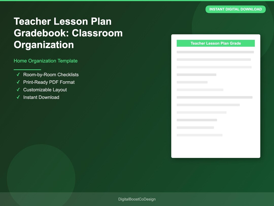 Teacher Lesson Plan Gradebook Printable Classroom Planner Student ...