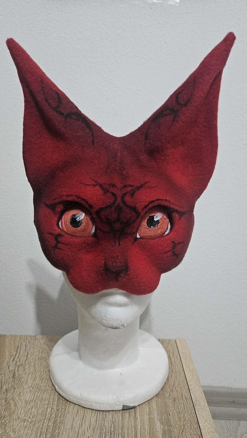 Cybersigilism Red Cat Therian Mask, Handmade Cosplay Toony Feline Mask ...