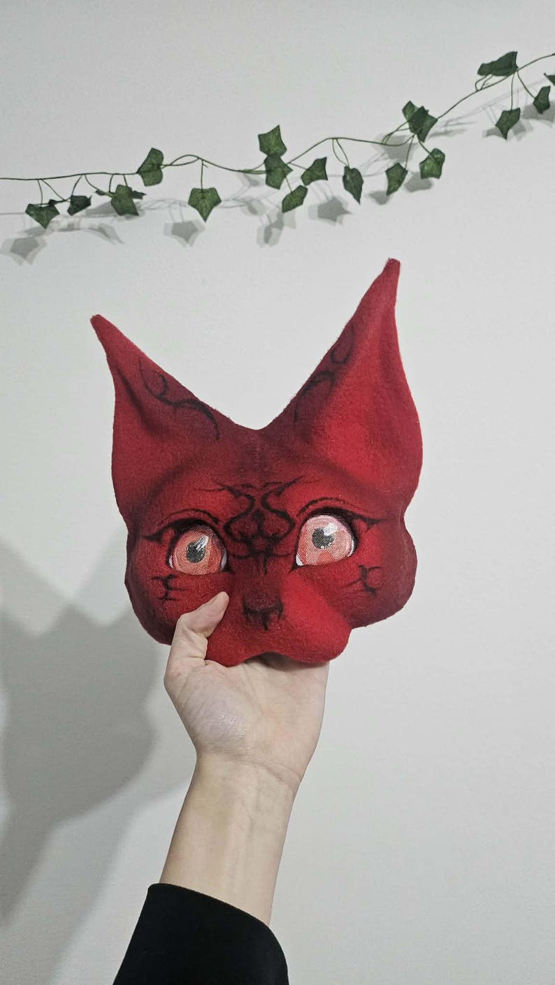 Cybersigilism Red Cat Therian Mask, Handmade Cosplay Toony Feline Mask ...