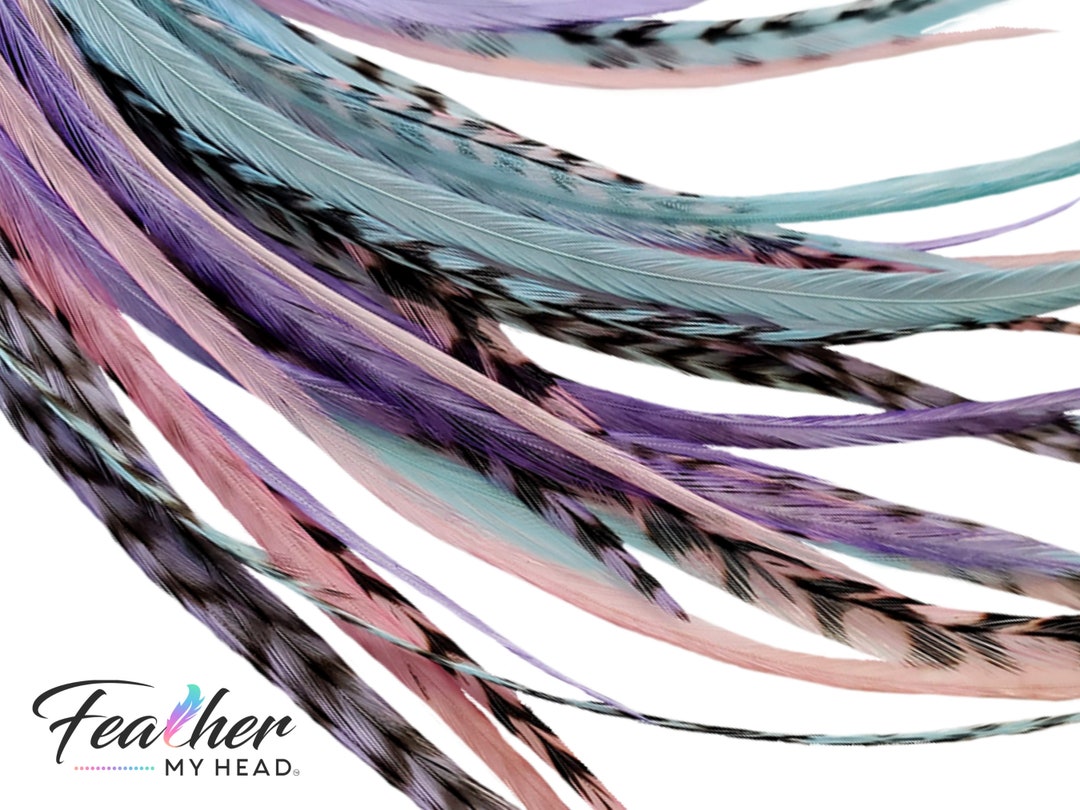 Hair Feathers - Feather Extensions -pastel Pink, Purple, Blue - Frosted ...