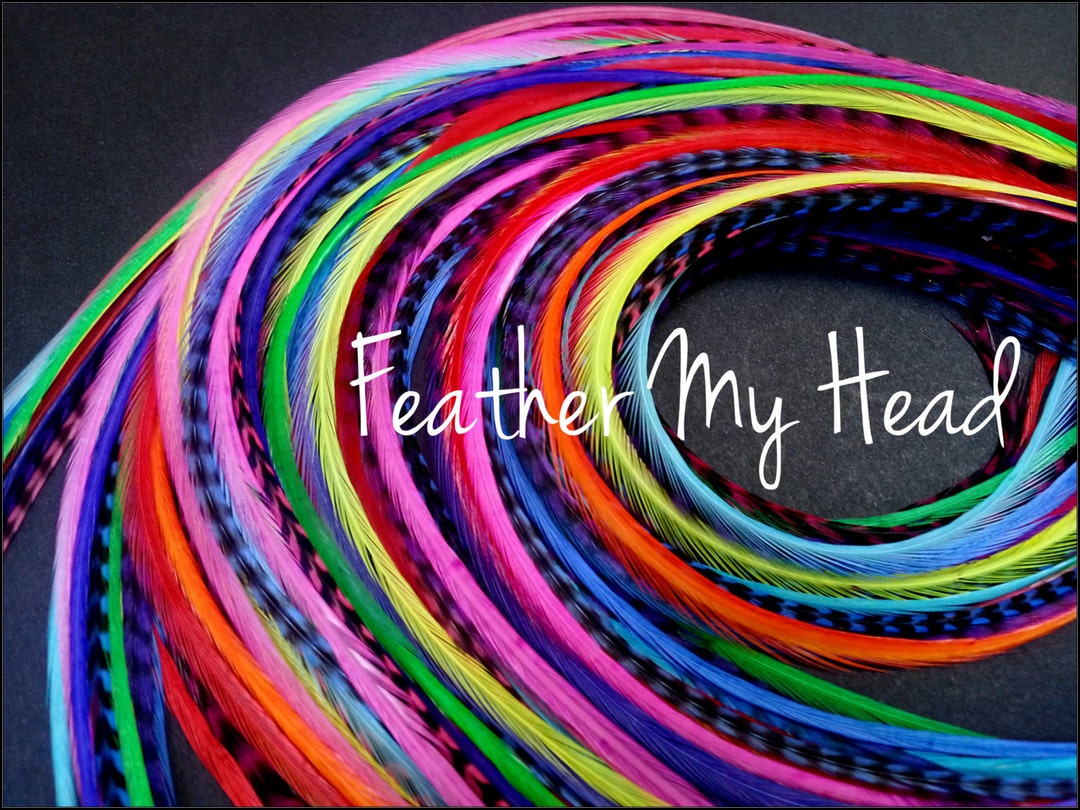 12 Super Long Feather Hair Extensions, Long Whiting Grizzly Real ...