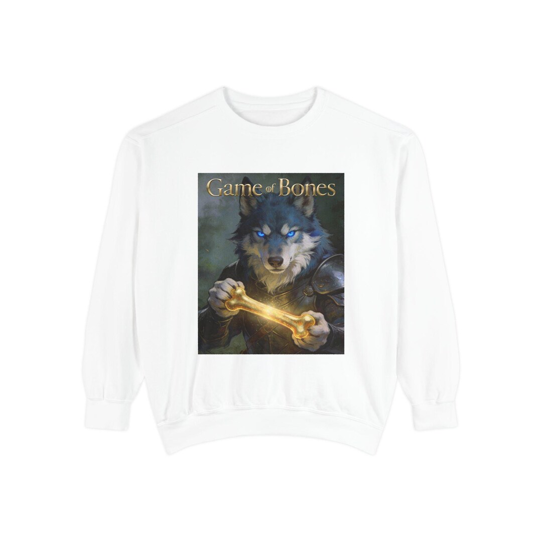 Game of Bones Wolf Holding Bone Sweatshirt | Fantasy Wolf Illustration ...