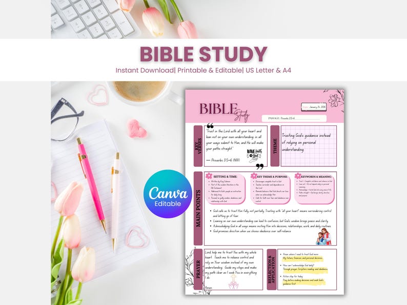 Printable Bible Study Worksheet | Christian Journal Page (A4 & US ...