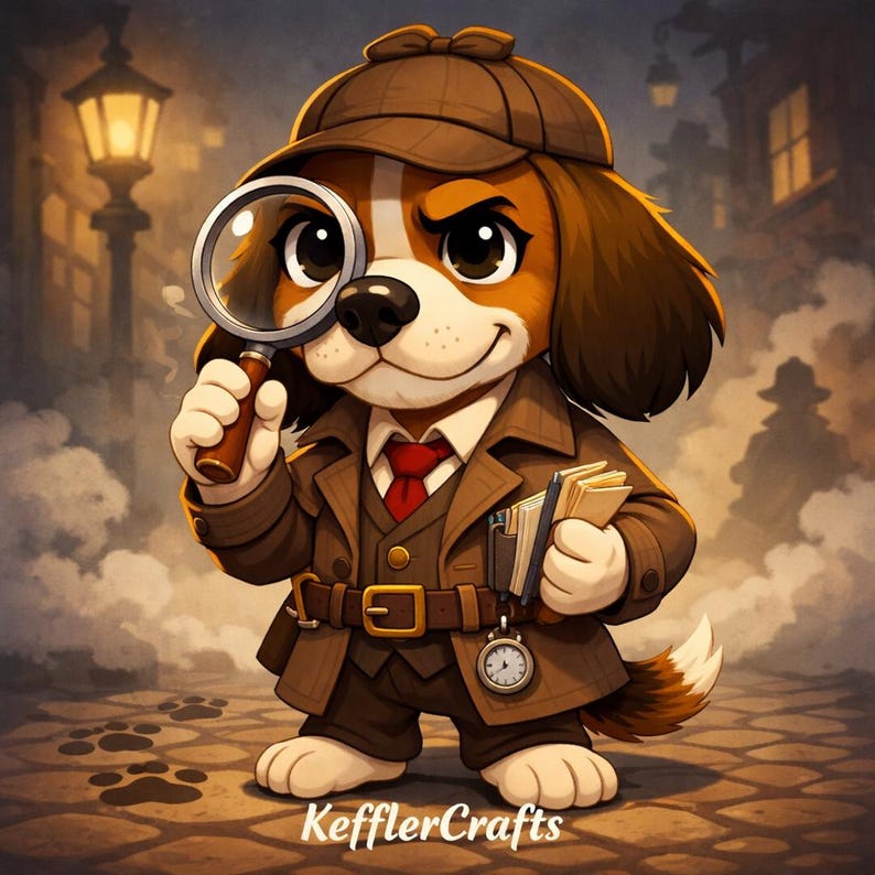 Detective Dog Cartoon Illustration – PNG Art Print (1024×1024) - Etsy