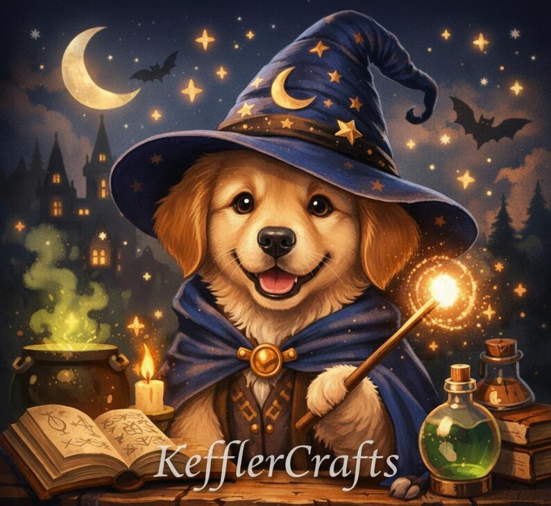 Enchanted Wizard Dog Digital Illustration – PNG Art Print (1024×1024 ...