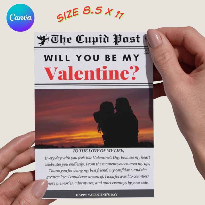 Will You Be My Valentine? Editable Canva Newspaper Template His or Her ...
