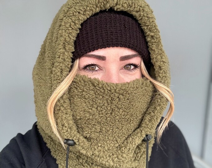 Balaclava - SHERPA Fleece - Fits Over Helmet - Olive Green - Etsy