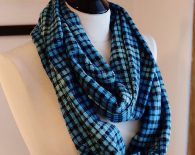 Infinity Scarf Flannel Blue Teal & Black - Etsy