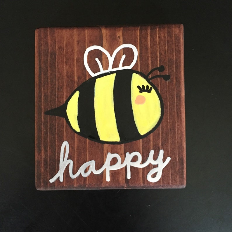 Wood Sign Wall Decor - Bee Happy - 3.5 X 3.5 - Etsy