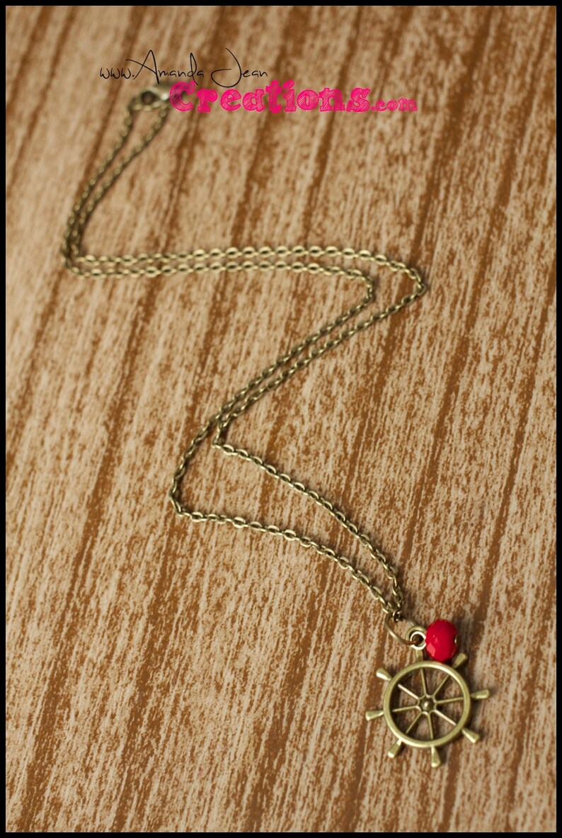 Nautical Ship Wheel Necklace Antique Brass With Red - Etsy