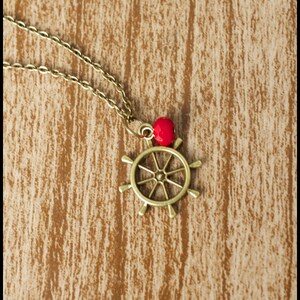 Nautical Ship Wheel Necklace Antique Brass With Red Faceted Bead - Etsy