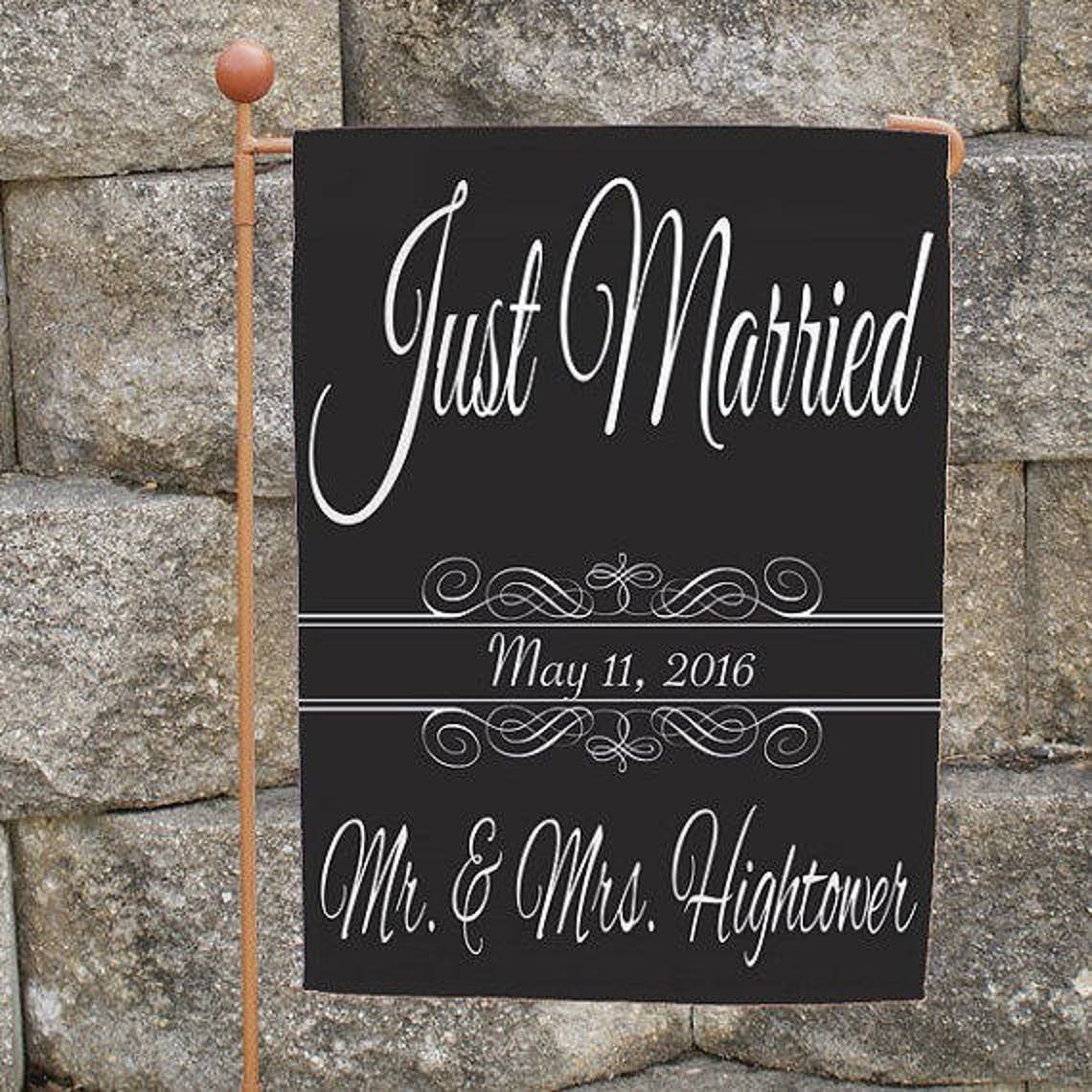 Personalized Just Married Garden or House Flag, Just Married Yard Decor ...