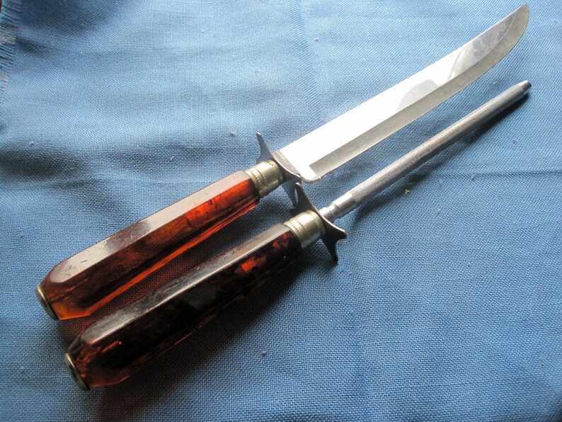 Great Vintage Amber Lucite Knife and Knife Sharpener | Etsy