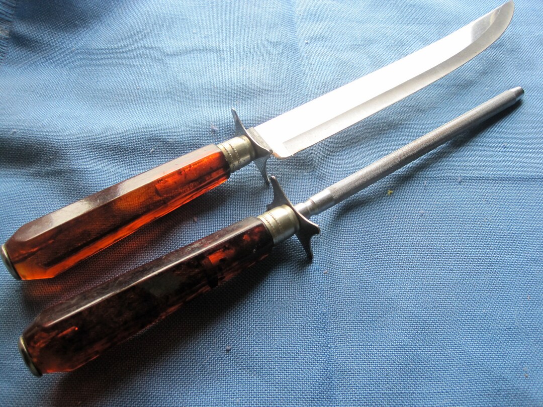 Great Vintage Amber Lucite Knife and Knife Sharpener - Etsy