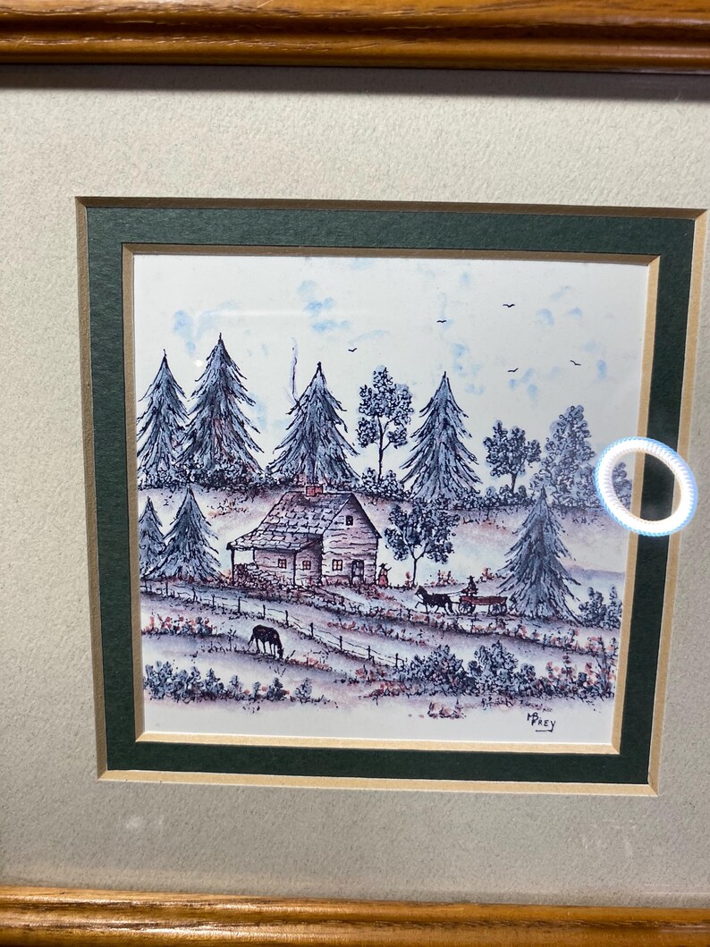 Vintage M.B. Frey Americana Art Print – Framed Log Cabin Scene, 1970s ...