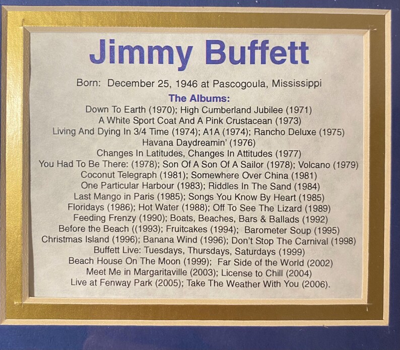 Jimmy Buffett Framed Photo Collage – Tropical Rock Music Tribute, Man ...