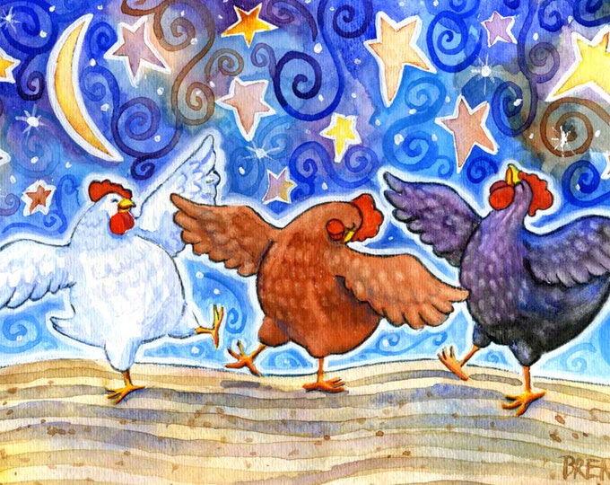 Chicken Dance 5x7 Fun Whimsical Dancing Chicken Print - Etsy