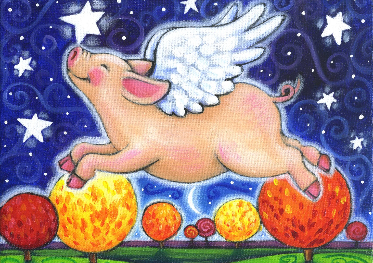Fall Pig - 5x7 Whimsical Autumn Flying Pig Print - Etsy