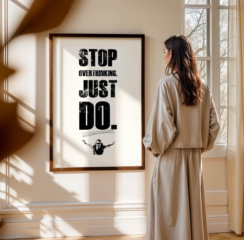 Stop Overthinking Just Do Poster | Bold Stencil Skydiver Artwork ...
