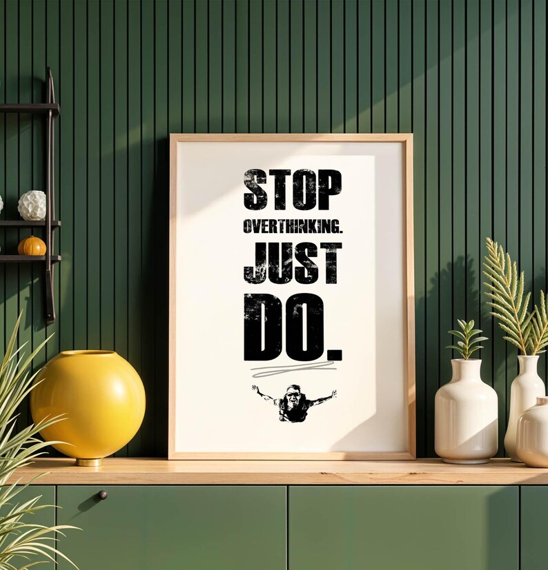 Stop Overthinking Just Do Poster | Bold Stencil Skydiver Artwork ...