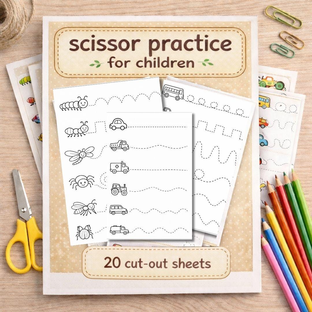Preschool Scissor Practice Sheets: Fine Motor Skills, Montessori ...
