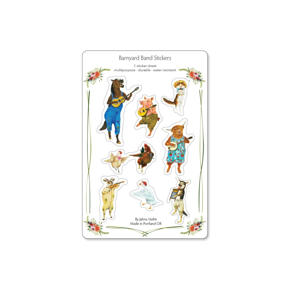 Barnyard Band Sticker Sheet / Small Vinyl Stickers / by Jahna Vashti - Etsy