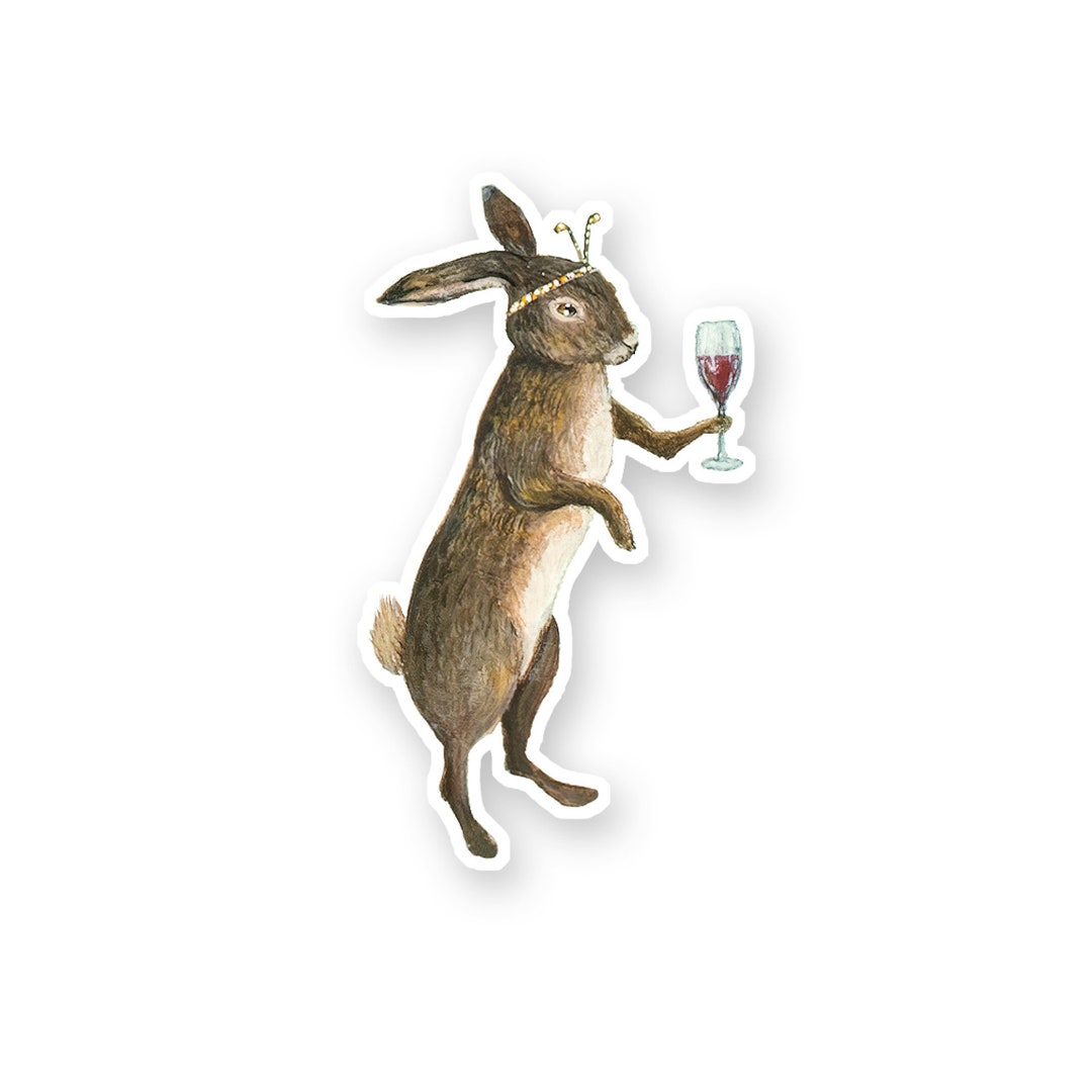 Cute Bunny Sticker – Wine Drinking Rabbit – Whimsical Animal Vinyl ...
