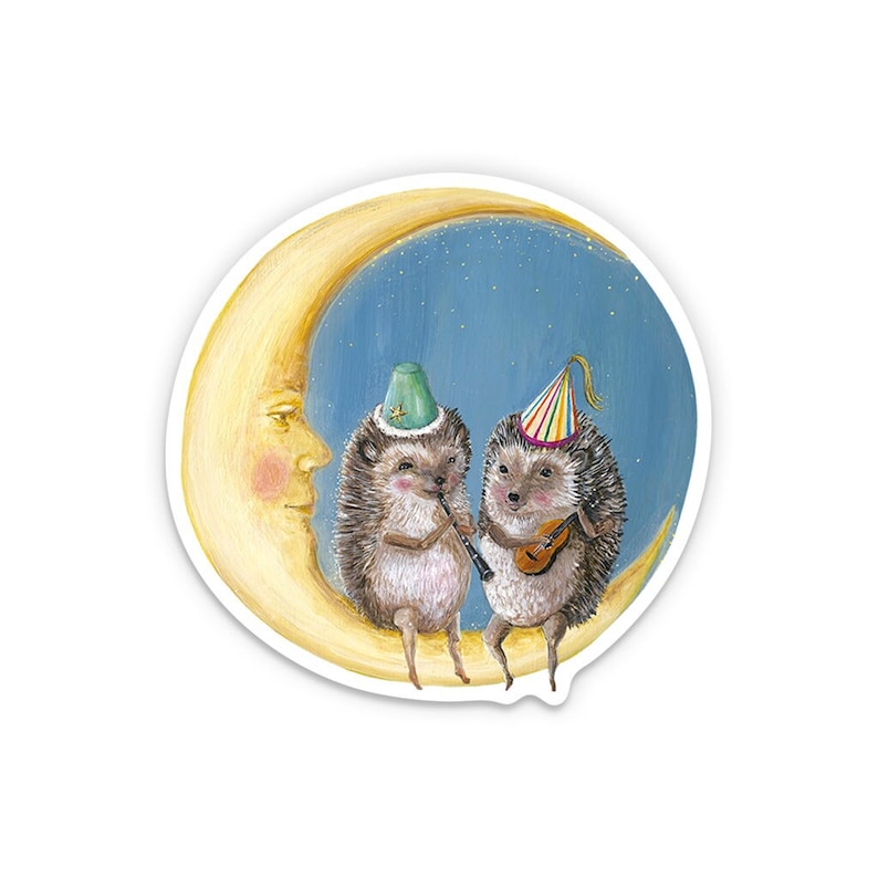 Hedgehog Sticker – Musical Hedgehogs on the Moon– Whimsical Woodland ...