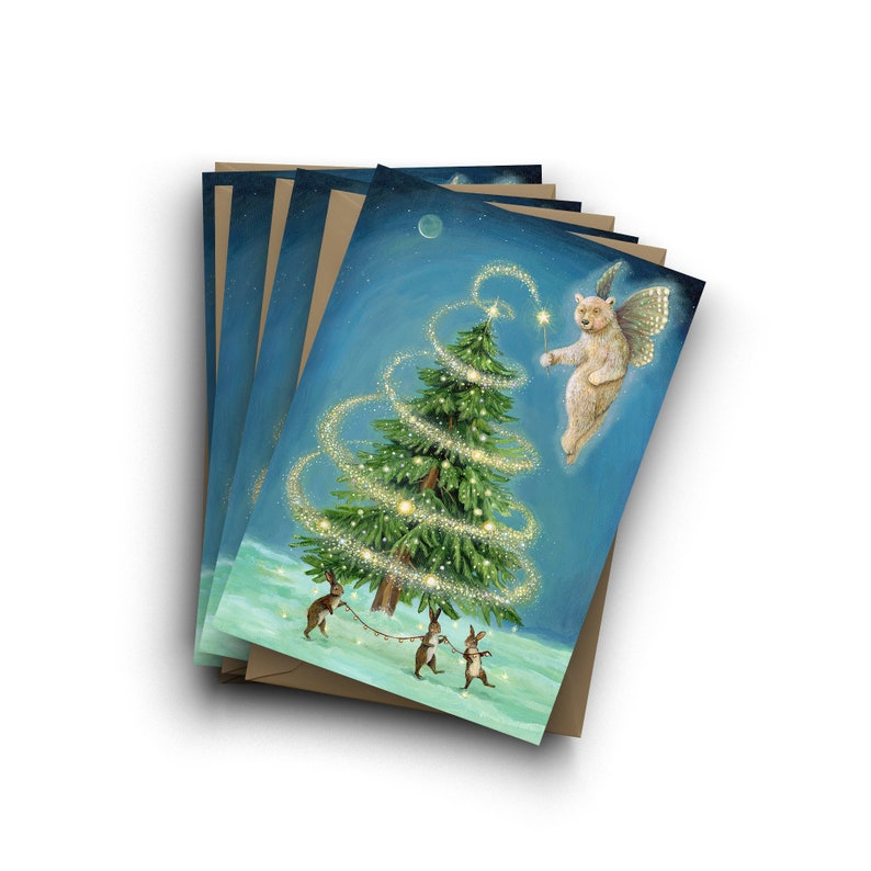 Magical Woodland Winter Cards Set - Spirit Bear Forest Holiday Cards by ...