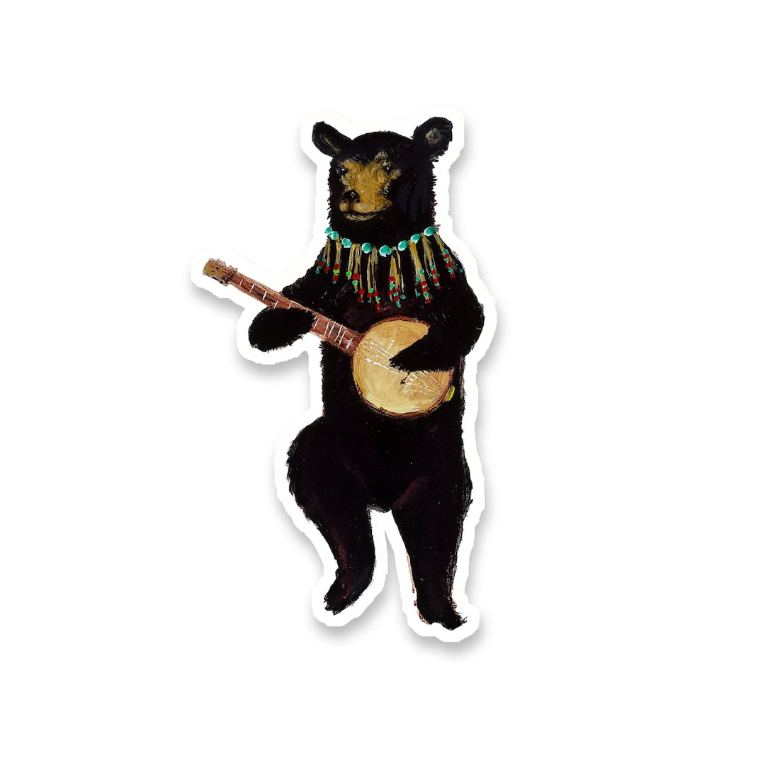 Dancing Black Bear Sticker – Banjo Playing Bear – Whimsical Woodland ...