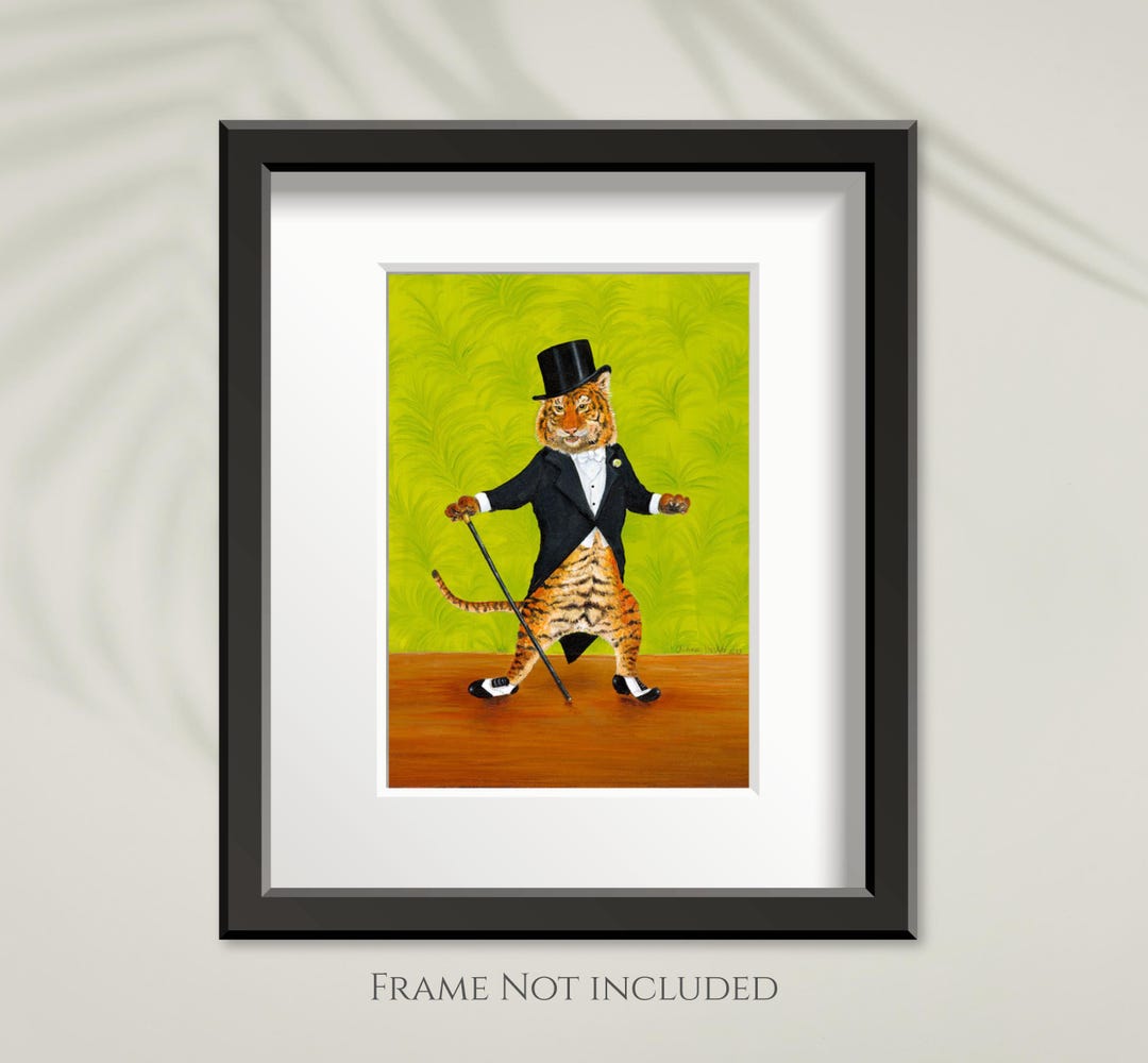 Tap Dancing Tiger Art Print, Whimsical Vintage Performer Illustration ...