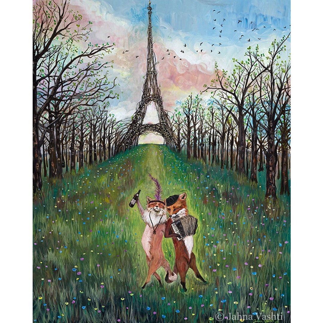 French Foxes in Paris Art Print, Romantic Storybook Woodland ...