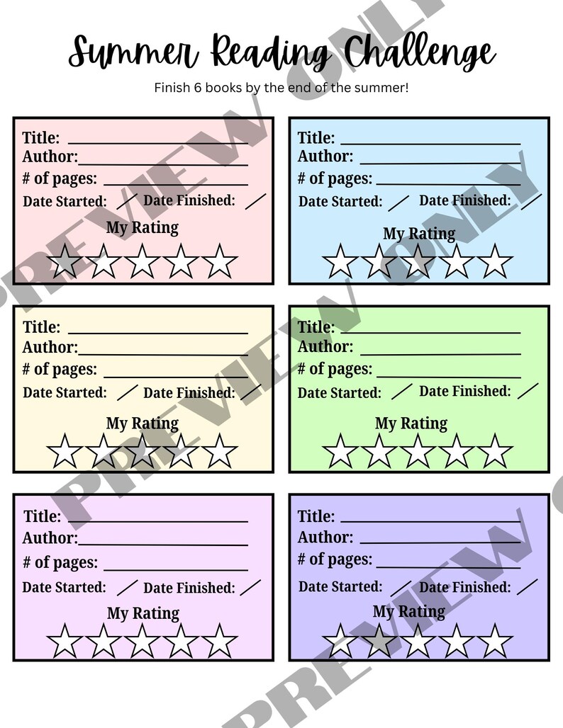 Summer Reading Challenge Log | Printable Summer Activity for Kids - Etsy