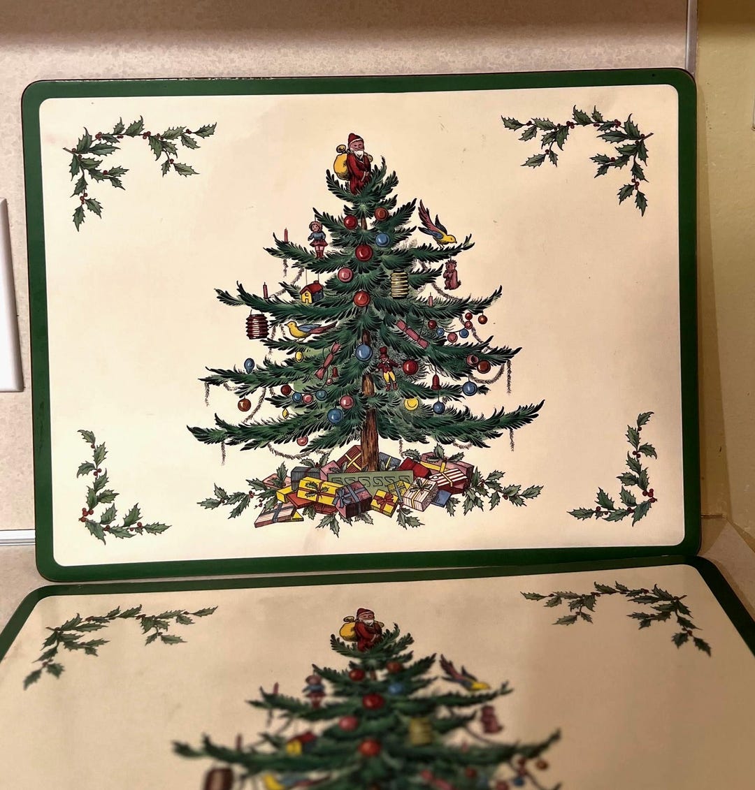 Vintage British Christmas Placemats – 1970s Cork Backed Holiday Decor ...