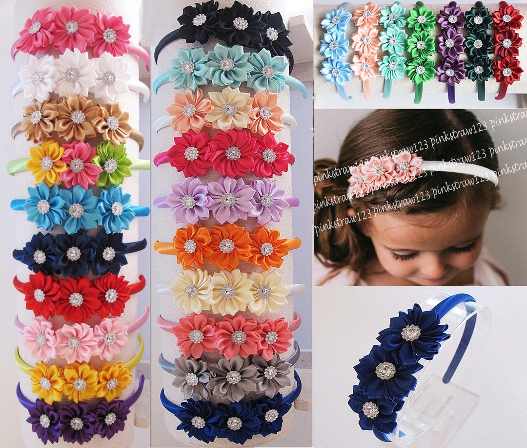 Triple Satin Flowers Girls Alice Headband Hair Ban - Etsy