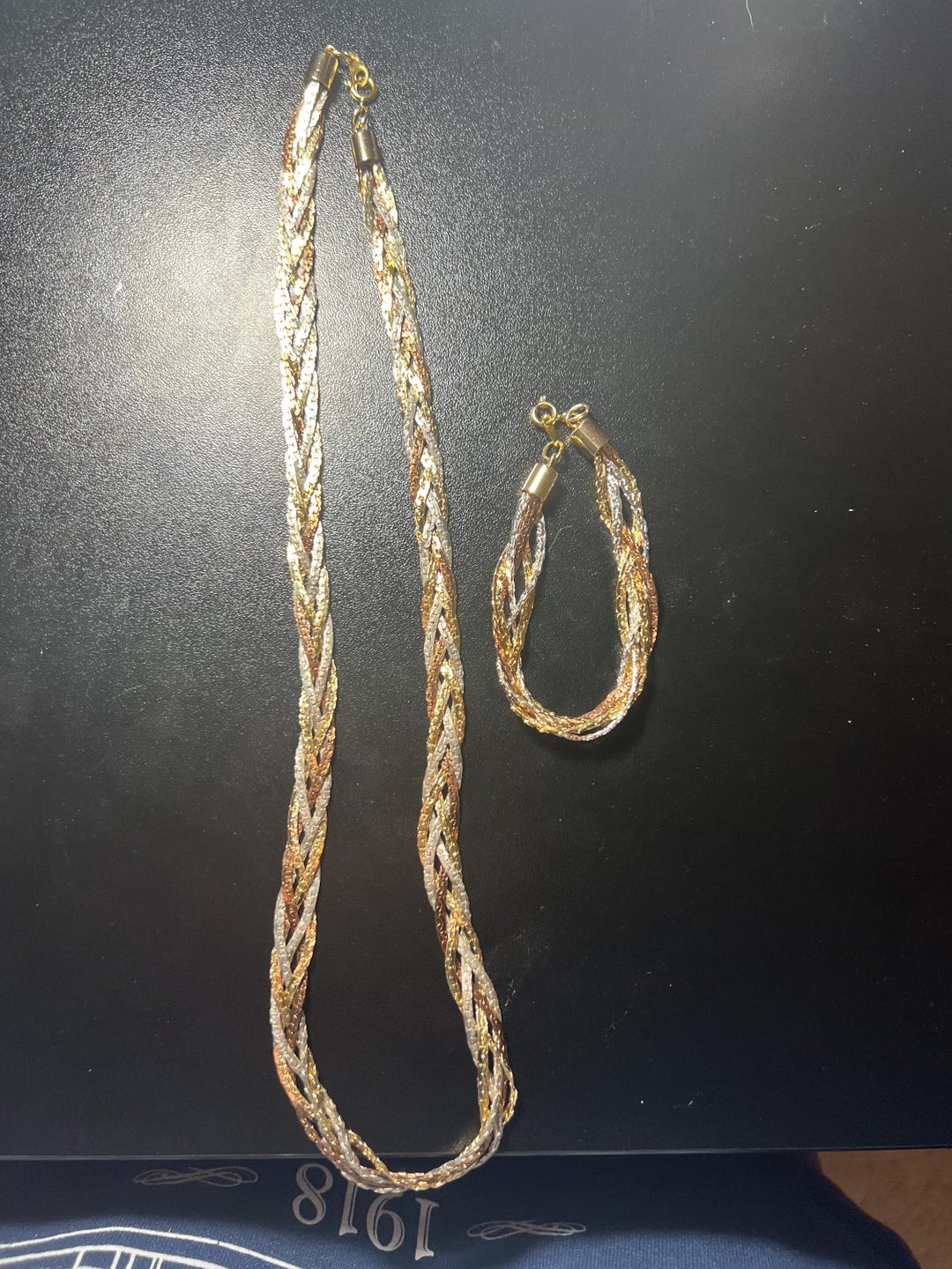 Vintage Tri-color Braided Herringbone Necklace and Bracelet Set - Etsy