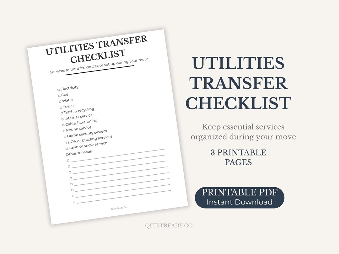Utilities Transfer Checklist Printable | Utility Setup & Transfer ...